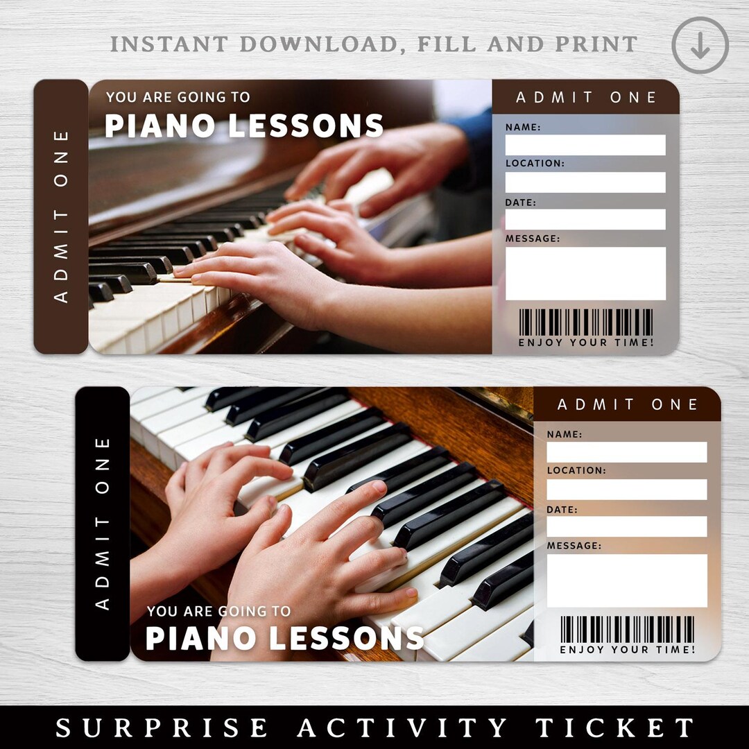 Digital Piano Lessons Gift Ticket, Music Class Voucher Surprise Gift ...