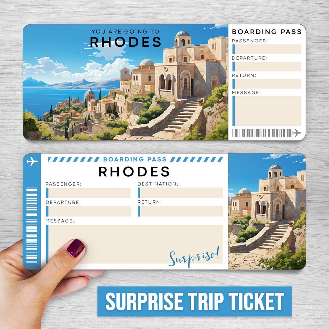 Digital RHODES Surprise Trip Gift Ticket, Greece Printable Boarding ...