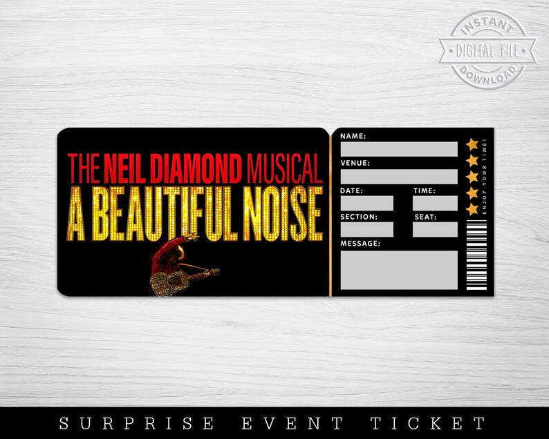 Printable A Beautiful Noise Broadway Surprise Ticket︱musical Theatre ...