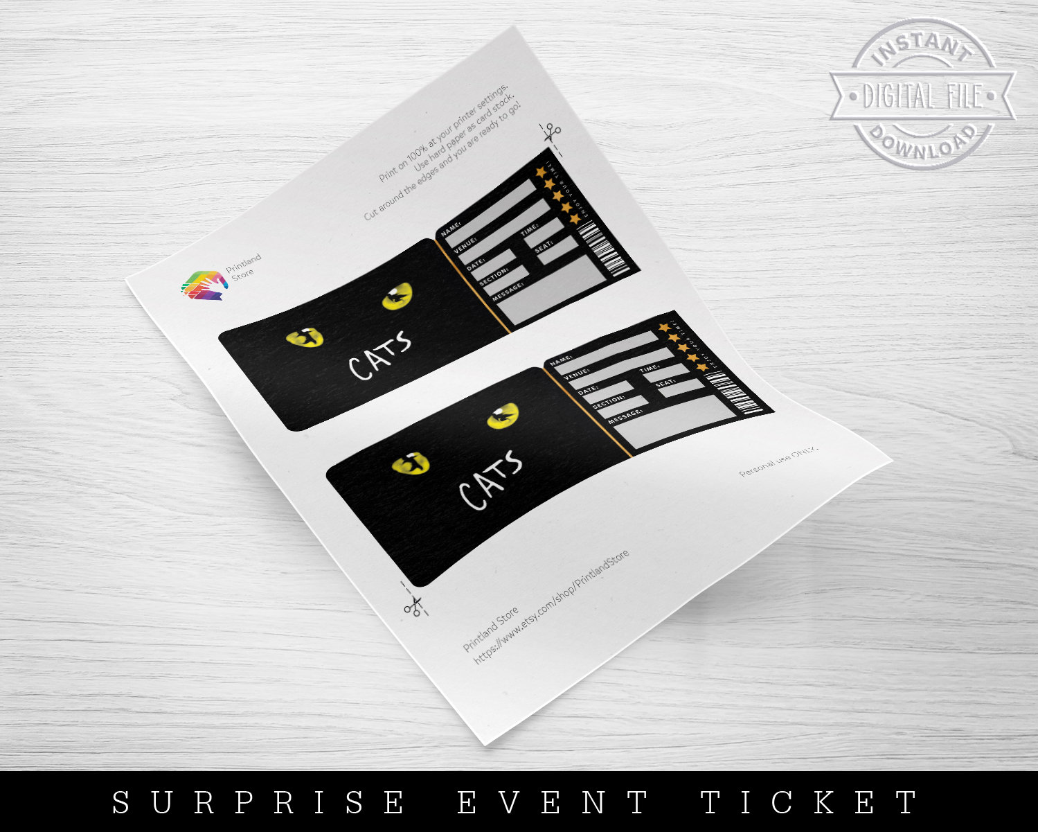 Printable CATS Broadway Surprise Ticket, Cats the Musical Collectible ...