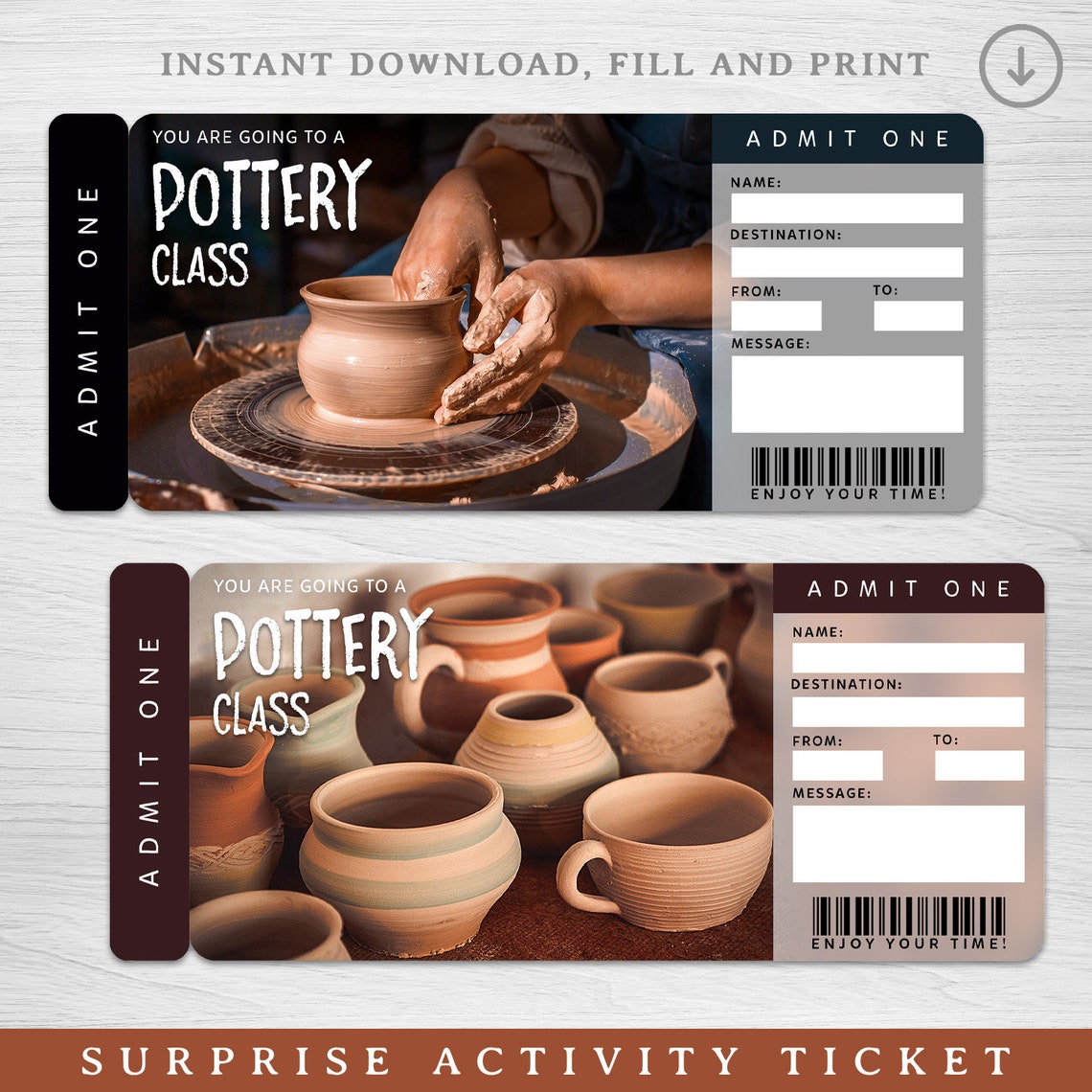 Digital Pottery Class Surprise Ticket, Ceramics Class Voucher Surprise ...