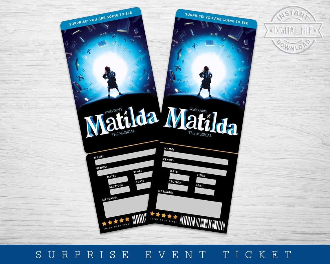 Printable Matilda Broadway Surprise Ticket︱musical Theatre Ticket︱event ...