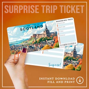 Digital SCOTLAND Surprise Trip Ticket, Scotland Printable Boarding Pass ...