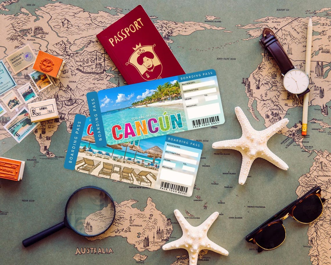 Digital CANCUN Trip Surprise Gift Ticket︱mexico Boarding Pass︱vacation ...