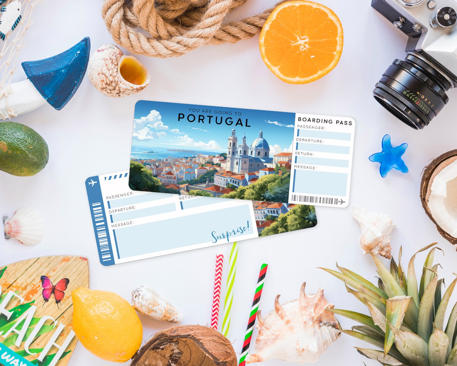 Digital PORTUGAL Surprise Trip Ticket, Portugal Printable Boarding Pass ...