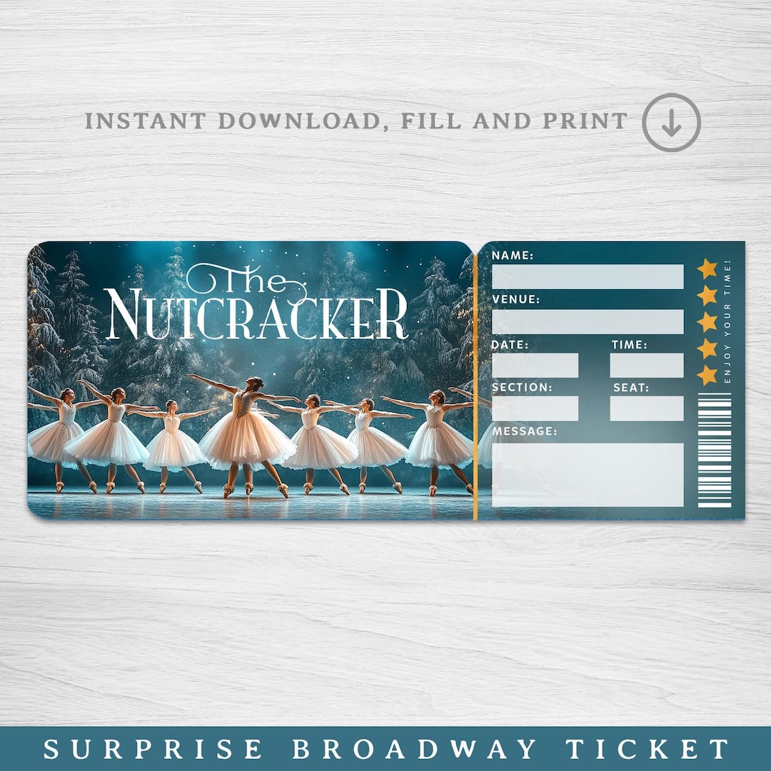 Printable Nutcracker Ballet Ticket, Ballet Surprise Ticket, Nutcracker Ballet Collectible ...