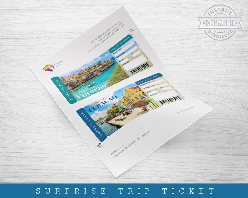 Digital CURACAO Trip Surprise Gift Ticket︱printable Curacao Boarding ...