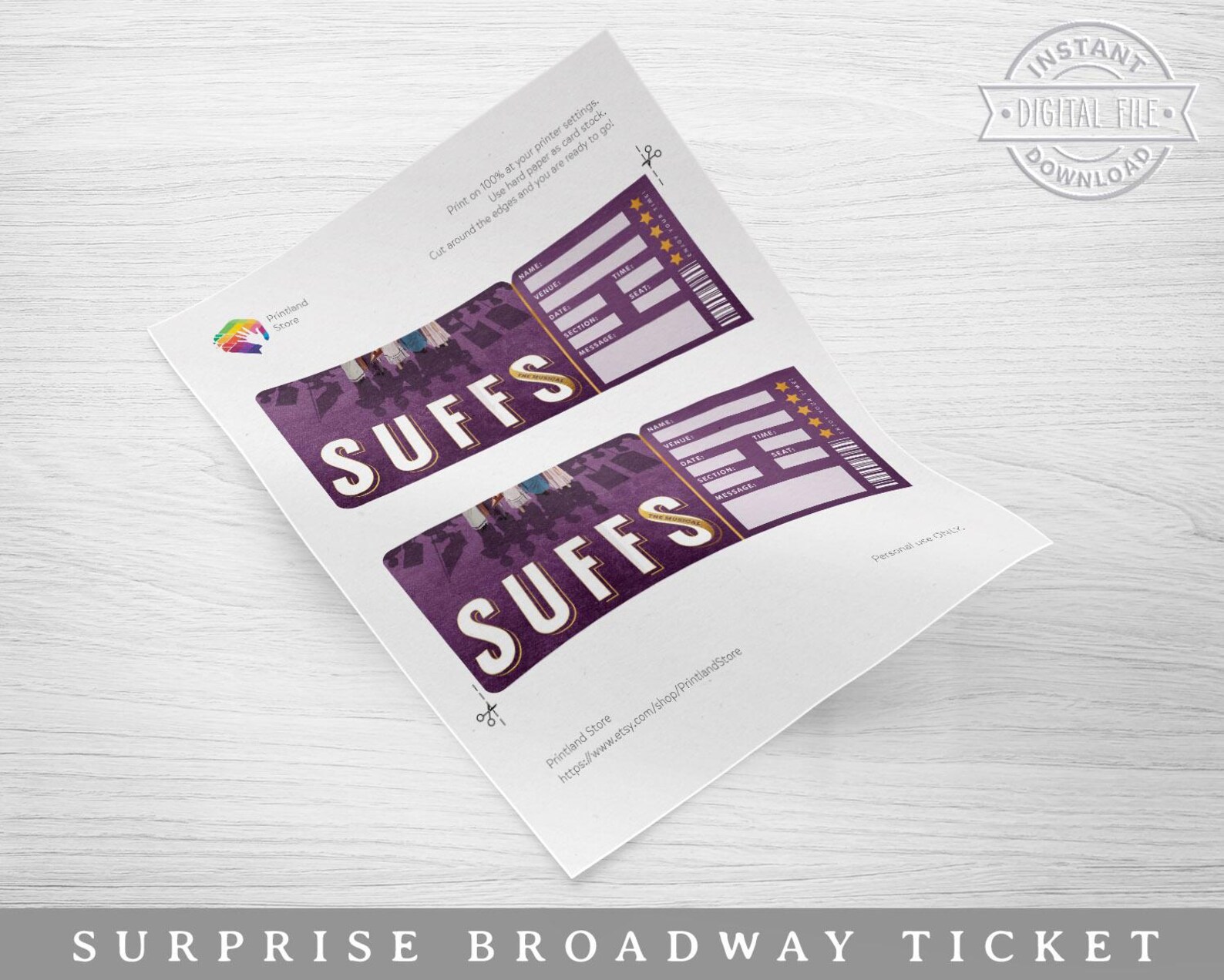 Printable SUFFS Broadway Surprise Ticket︱musical Theatre Ticket︱event ...