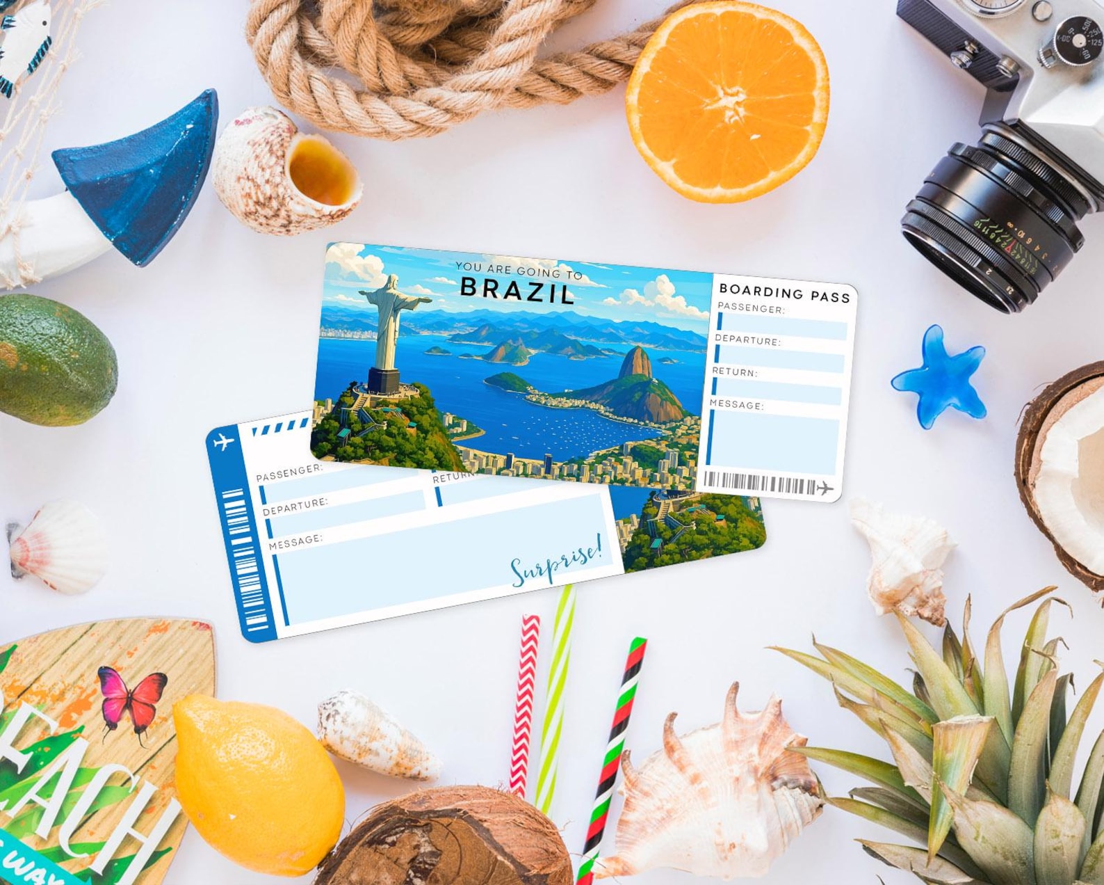 Digital BRAZIL Trip Surprise Gift Ticket︱rio De Janeiro Boarding Pass ...