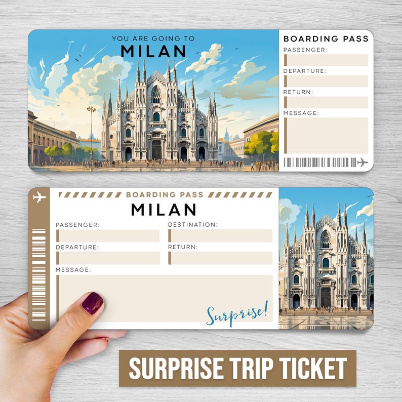 Digital MILAN Trip Surprise Gift Ticket︱italy Boarding Pass︱printable ...