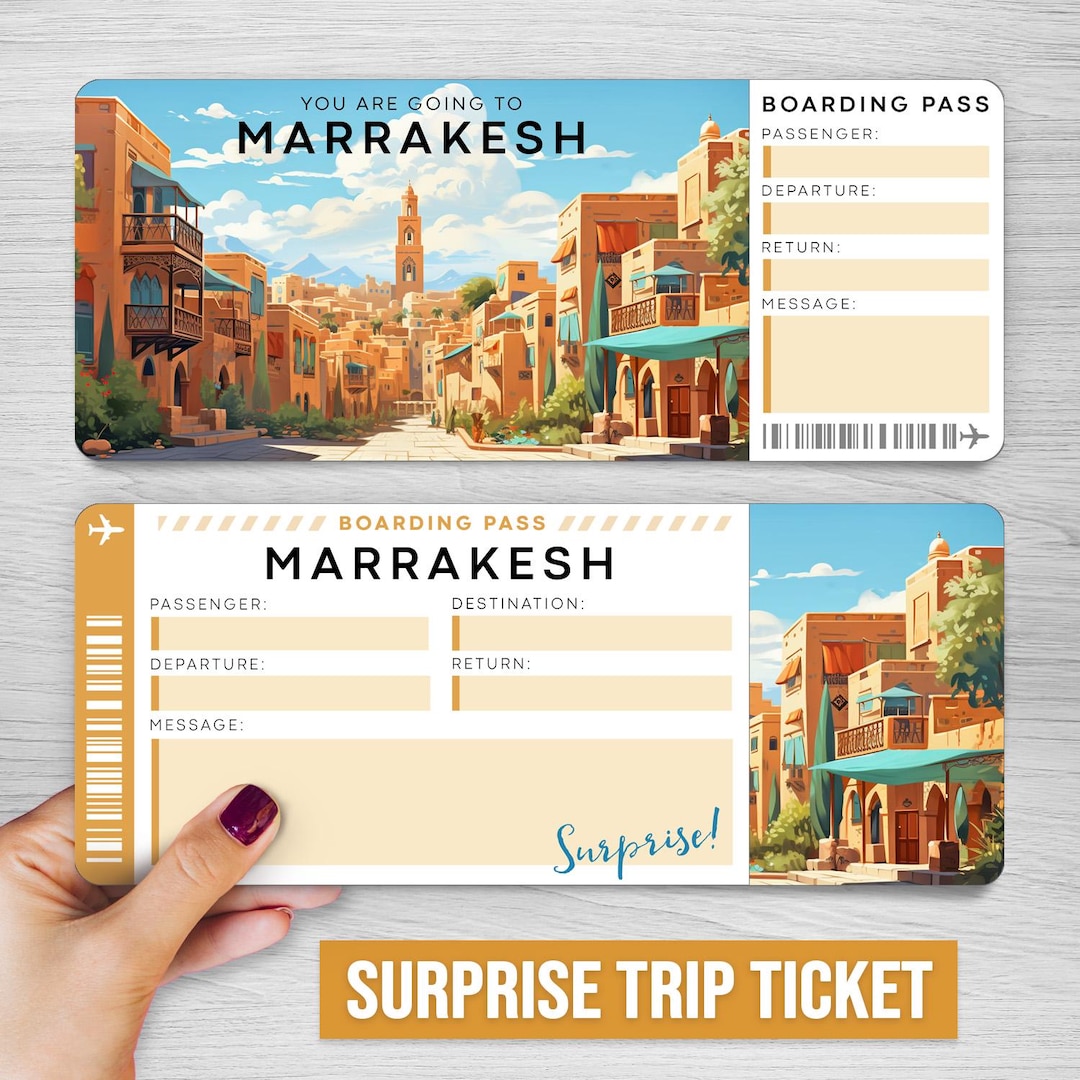 Digital MARRAKESH Surprise Trip Ticket, Morocco Printable Boarding Pass ...