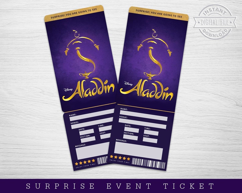 Printable Aladdin Broadway Surprise Ticket︱musical Theatre Ticket︱event ...