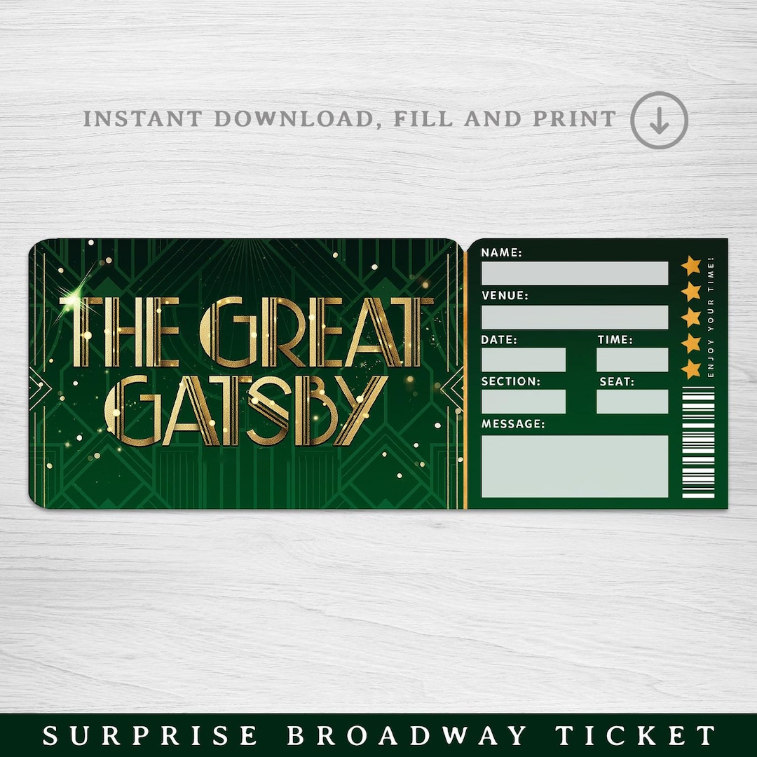 Printable the Great Gatsby Broadway Surprise Ticket︱musical Theatre ...