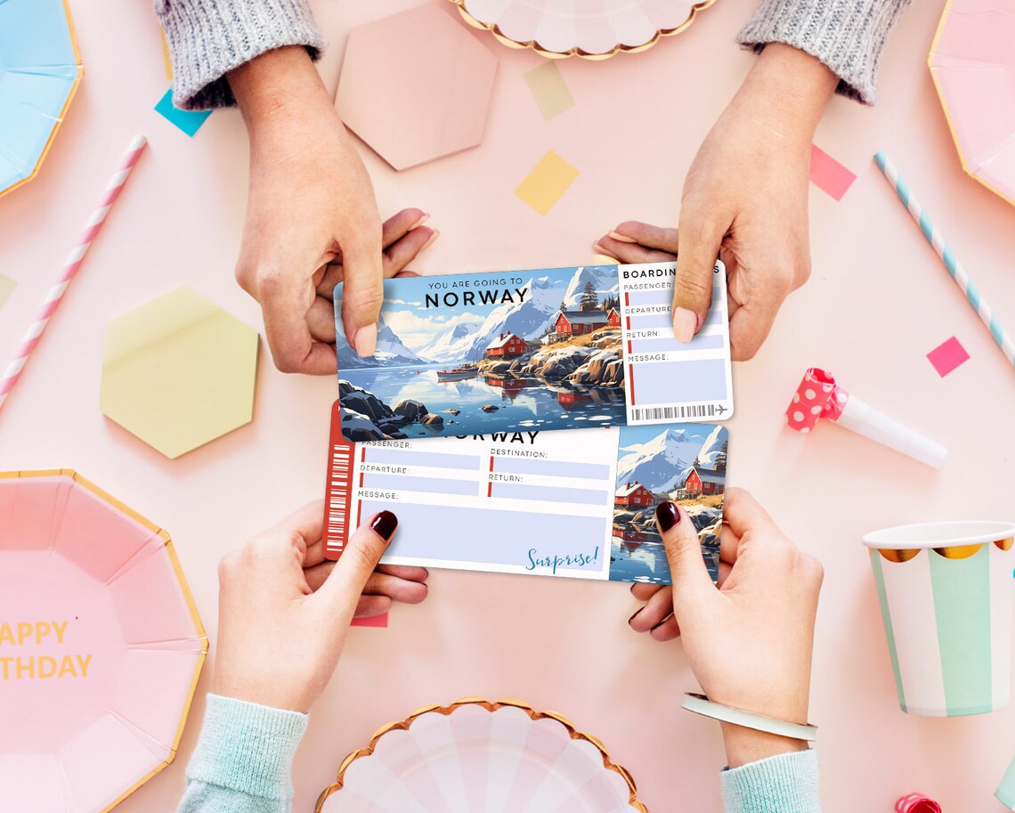 Digital NORWAY Trip Surprise Gift Ticket︱norway Boarding Pass︱printable ...