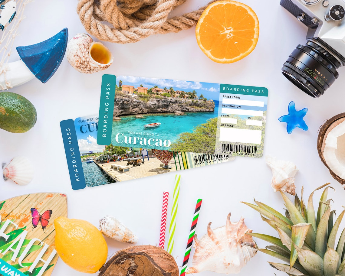 Digital CURACAO Trip Surprise Gift Ticket︱printable Curacao Boarding ...