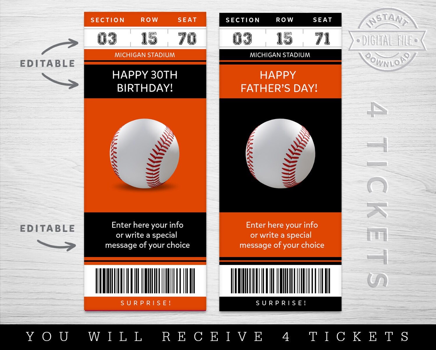 Digital Baltimore Colors Surprise Ticket Gift, Baltimore Baseball Game ...