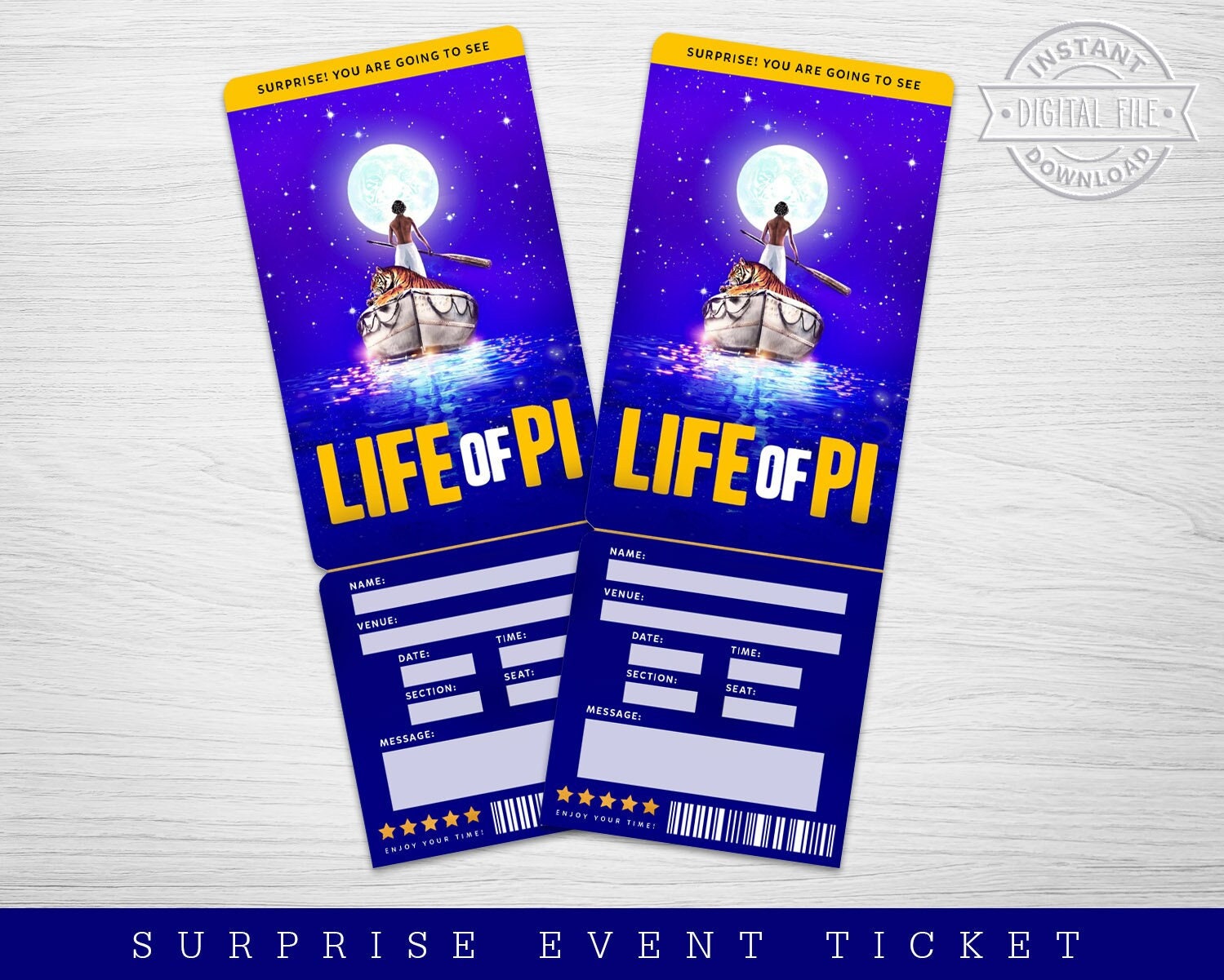 Printable Life of Pi Broadway Surprise Ticket︱musical Theatre Ticket ...