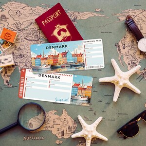 Digital DENMARK Surprise Trip Ticket, DENMARK Printable Boarding Pass, Printable Vacation Ticket ...