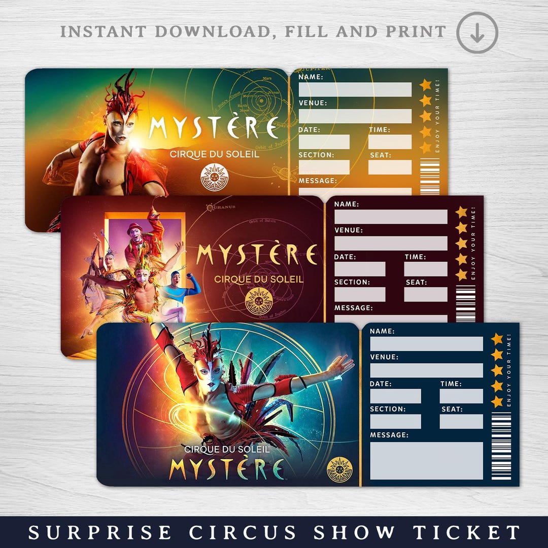 Printable Cirque Du Soleil MYSTERE Show Ticket︱surprise Gift Reveal ...