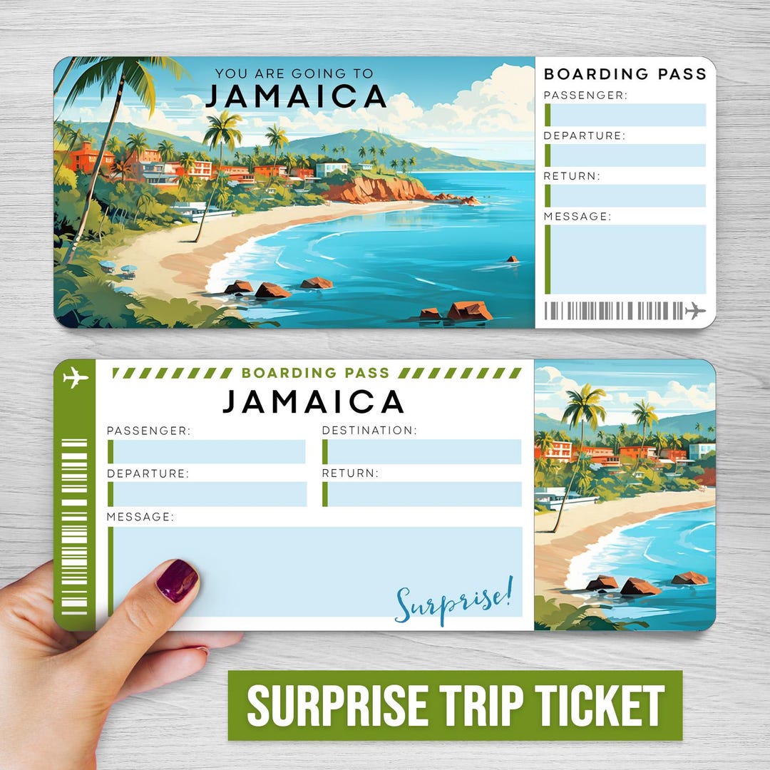Digital JAMAICA Surprise Trip Ticket, Jamaica Printable Boarding Pass ...