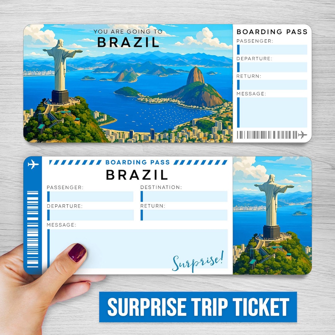 Digital BRAZIL Surprise Trip Ticket, Rio De Janeiro Printable Boarding ...