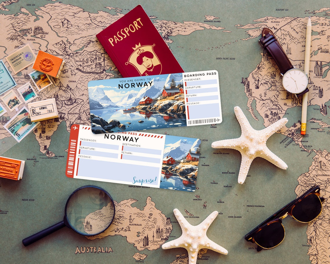 Digital NORWAY Trip Surprise Gift Ticket︱norway Boarding Pass︱printable ...