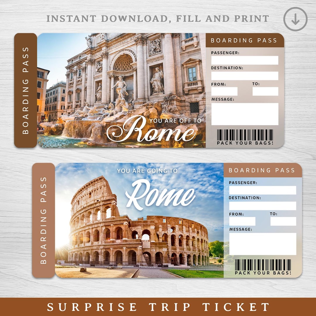 Digital ROME Trip Surprise Gift Ticket︱italy Boarding Pass︱europe ...
