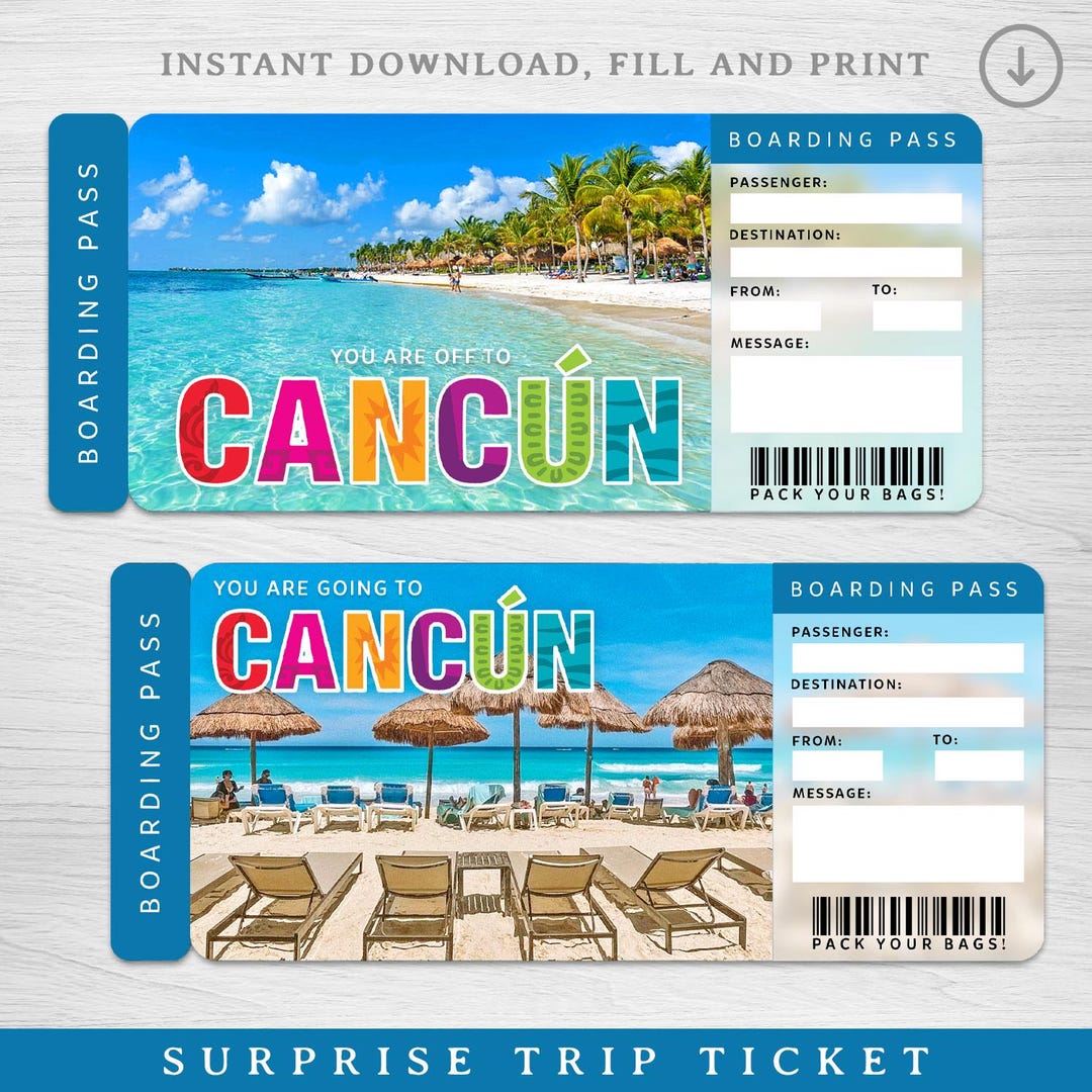 Digital CANCUN Trip Surprise Gift Ticket︱mexico Boarding Pass︱vacation ...