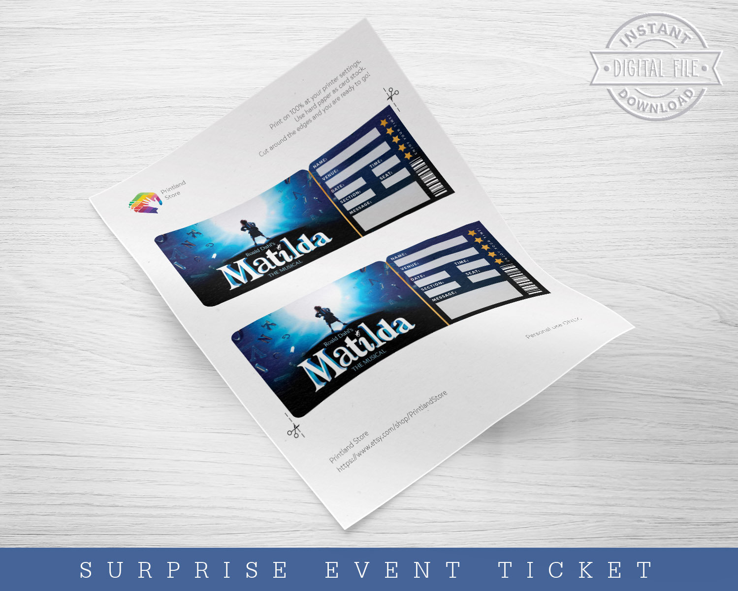 Printable Matilda Broadway Surprise Ticket, Matilda the Musical ...