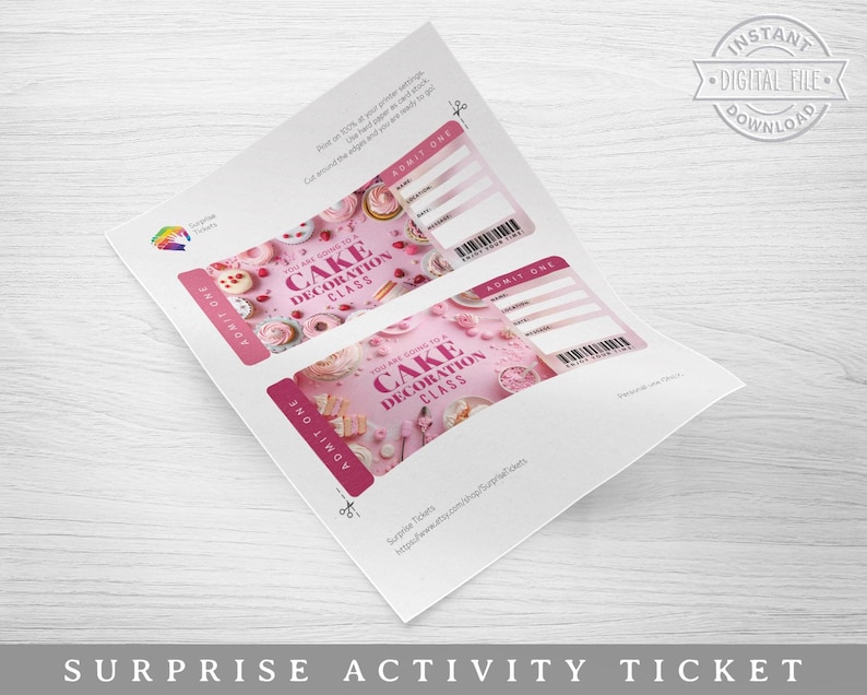 Digital Cake Decoration Class Surprise Ticket, Baking Class Voucher ...