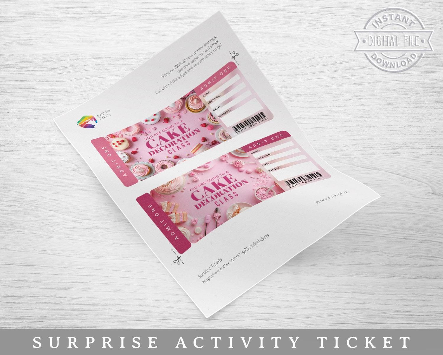 Digital Cake Decoration Class Surprise Ticket, Baking Class Voucher ...