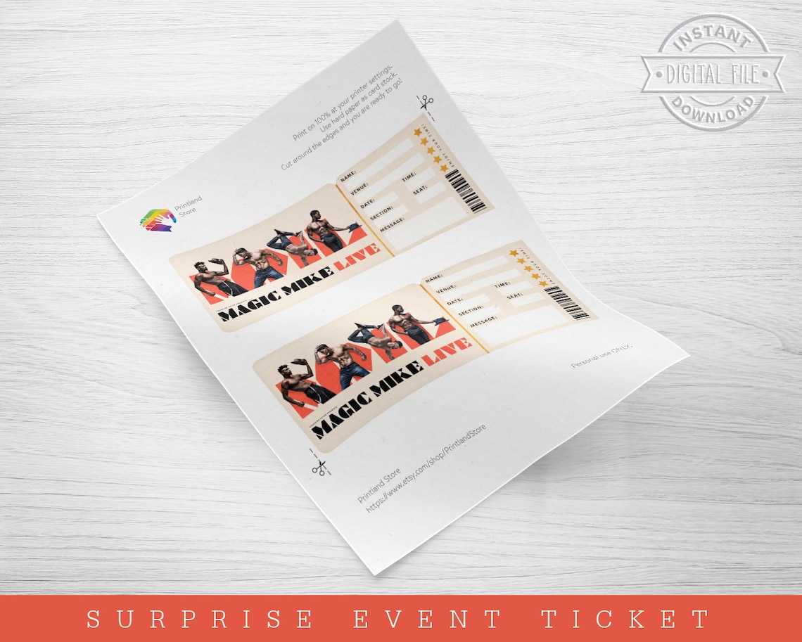 Printable Magic Mike LIVE Broadway Surprise Ticket, Magic Mike Musical ...