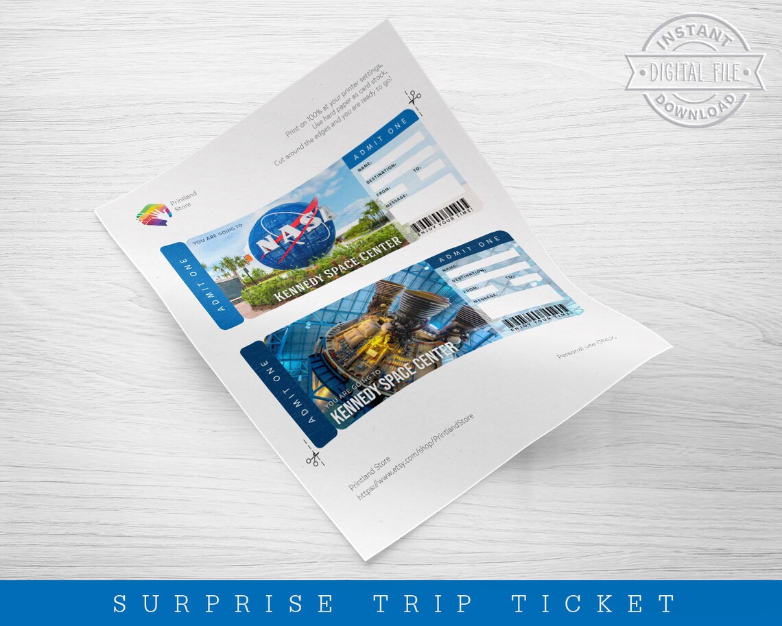 Printable Kennedy Space Center Surprise Trip Ticket, NASA Space Ticket ...