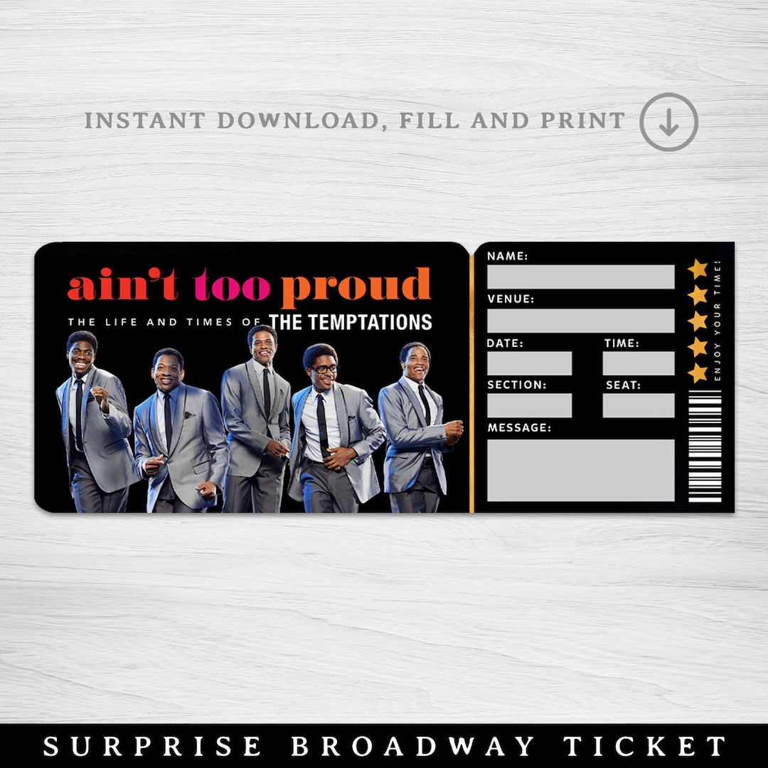 Printable Ain't Too Proud Broadway Surprise Ticket︱musical Theatre ...