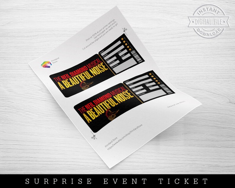 Printable A Beautiful Noise Broadway Surprise Ticket, Musical ...