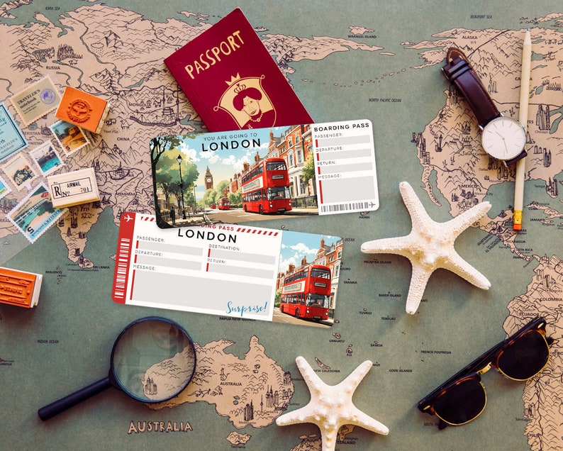 Digital LONDON Surprise Trip Gift Ticket, LONDON Printable Boarding ...
