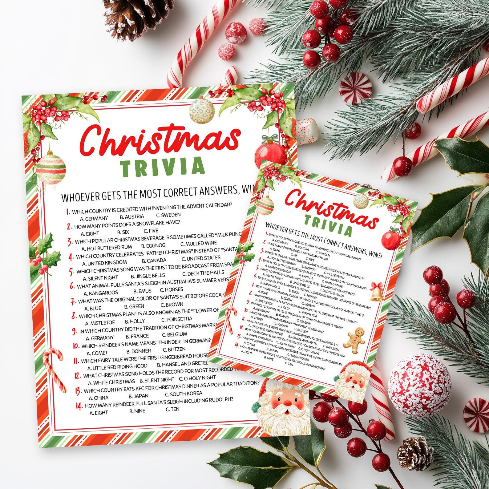 Printable Christmas Trivia Game | Holiday Trivia Game | Xmas Party Game ...
