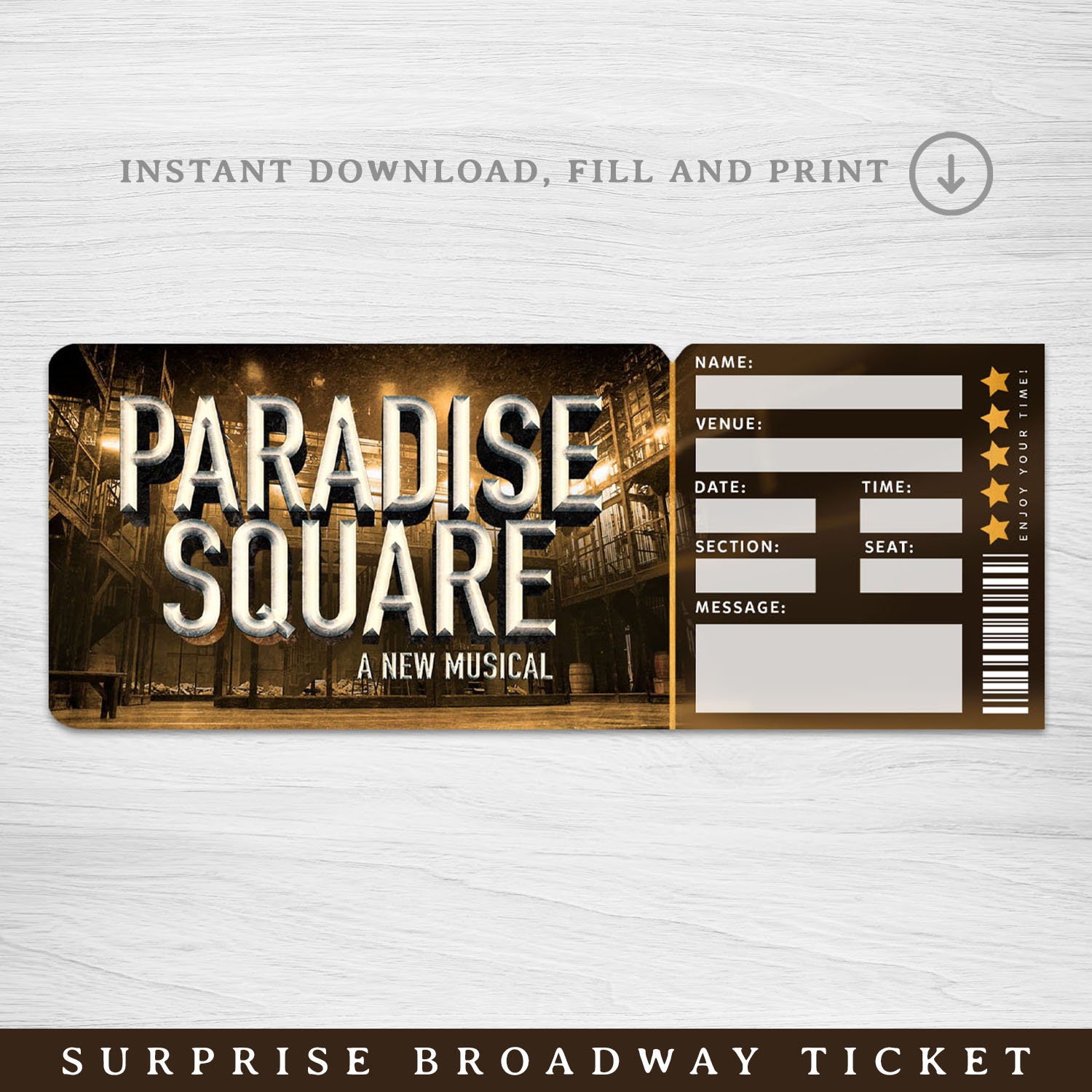 Printable Paradise Square Broadway Surprise Ticket︱musical Theatre ...