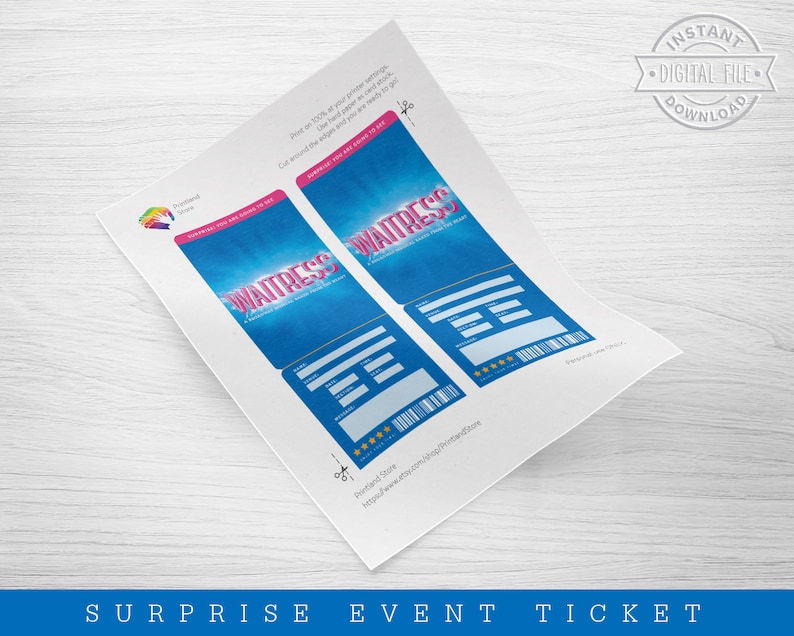 Printable Waitress Broadway Surprise Ticket, Musical Collectible ...