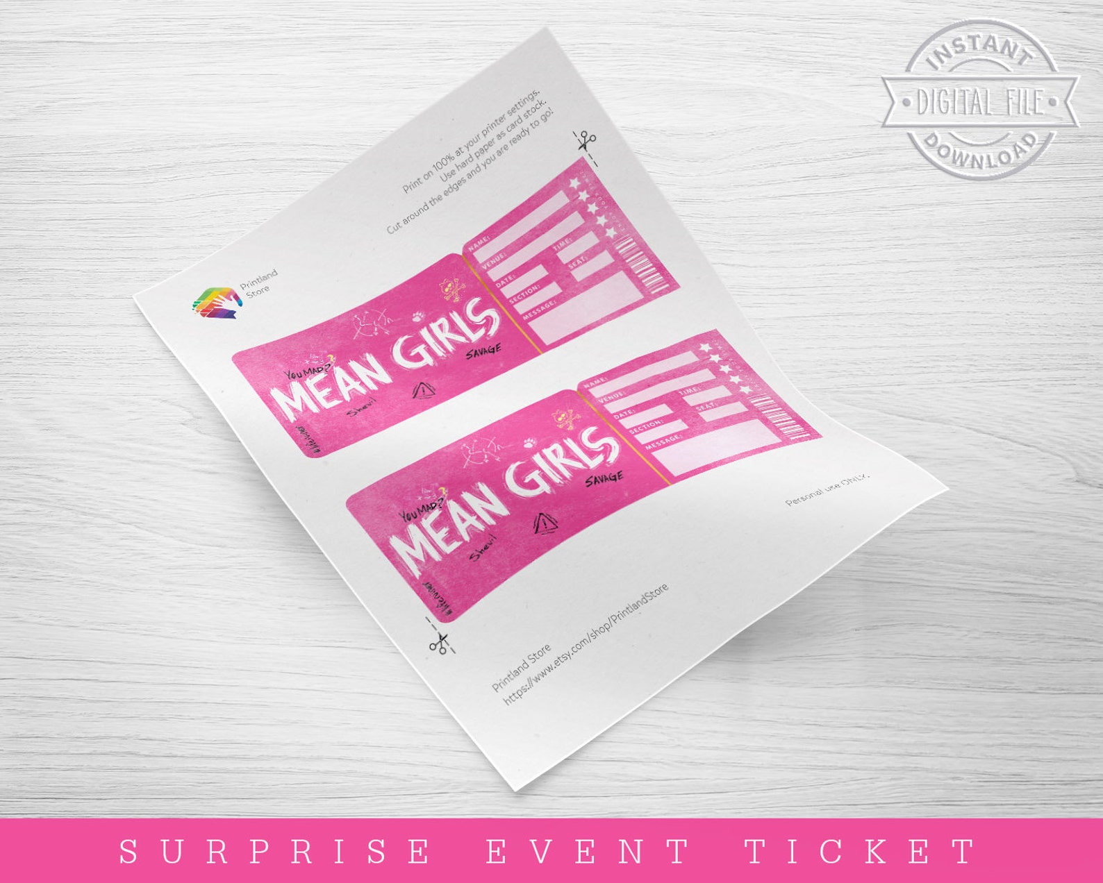 Printable Mean Girls Broadway Surprise Ticket︱musical Theatre Ticket ...