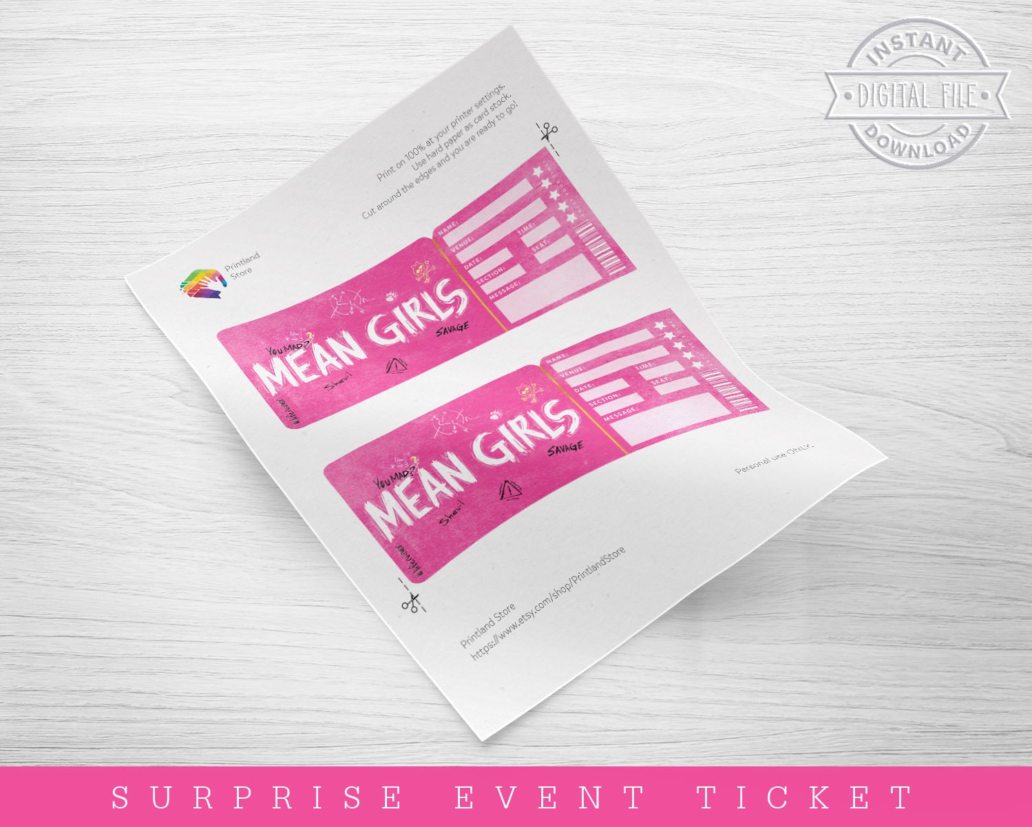 Printable Mean Girls Broadway Surprise Ticket, Mean Girls the Musical ...