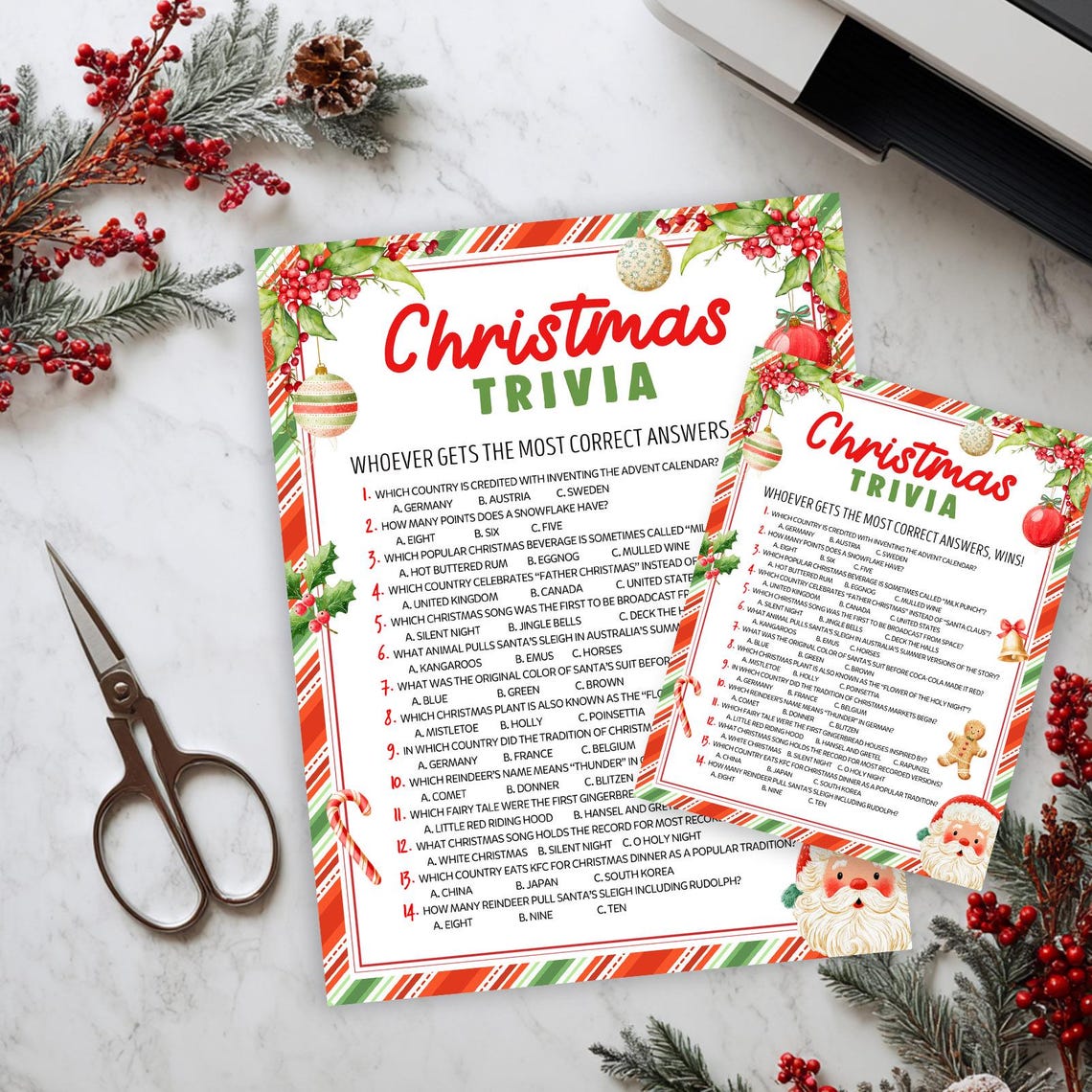 Printable Christmas Trivia Game | Holiday Trivia Game | Xmas Party Game ...