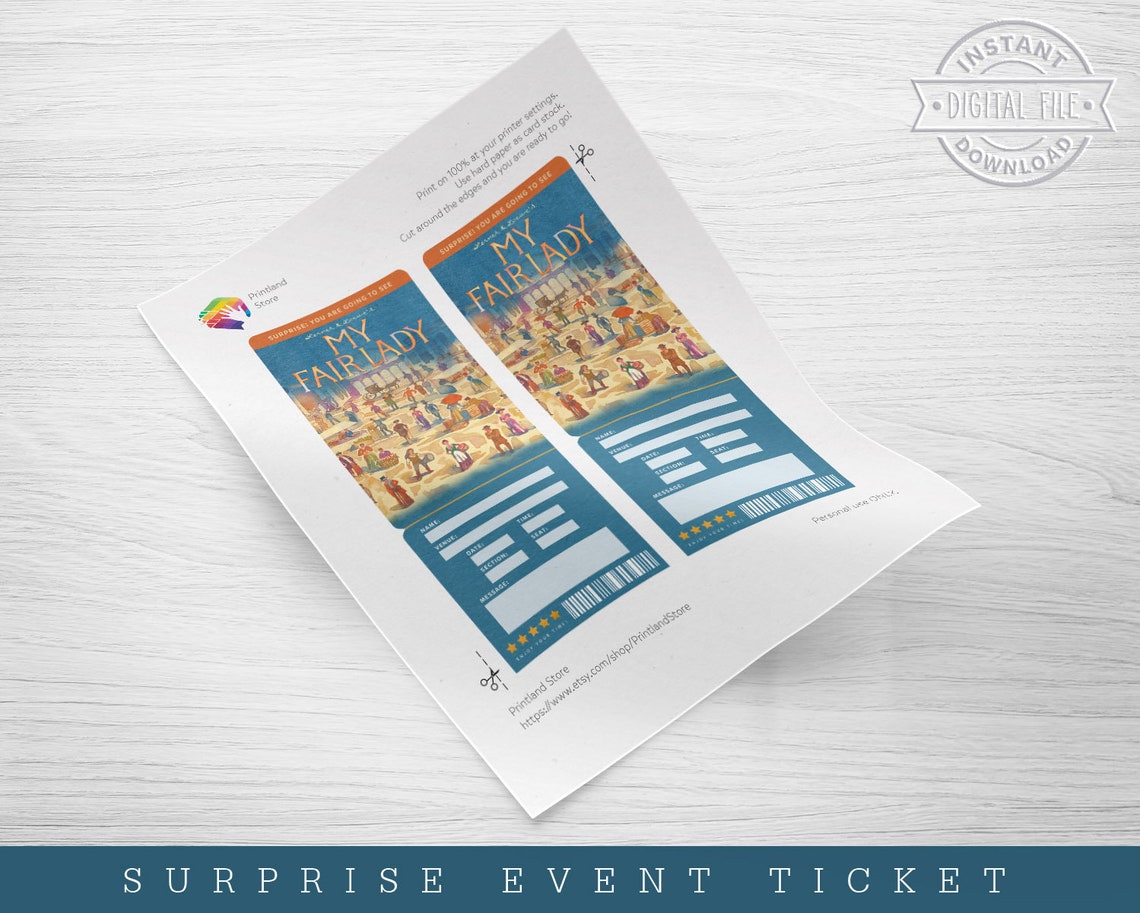 Printable My Fair Lady Broadway Surprise Ticket︱musical Theatre Ticket ...