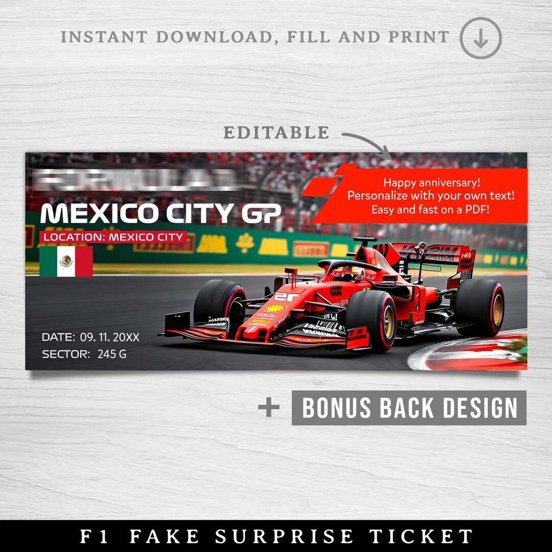 Printable Formula Ticket, Mexico City GP Faux Ticket, Editable Mexico ...