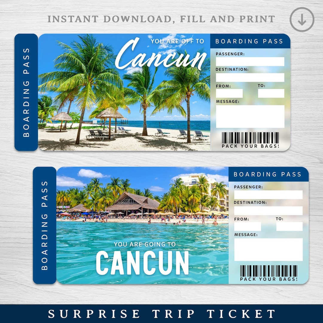 Digital CANCUN Trip Surprise Gift Ticket︱mexico Boarding Pass︱printable ...