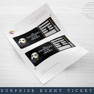 Printable Phantom of the Opera Broadway Surprise Ticket, Musical Collectible Theater Ticket ...
