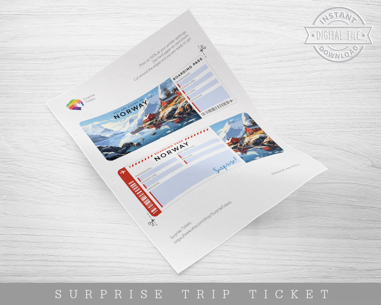 Digital NORWAY Trip Surprise Gift Ticket︱norway Boarding Pass︱printable ...
