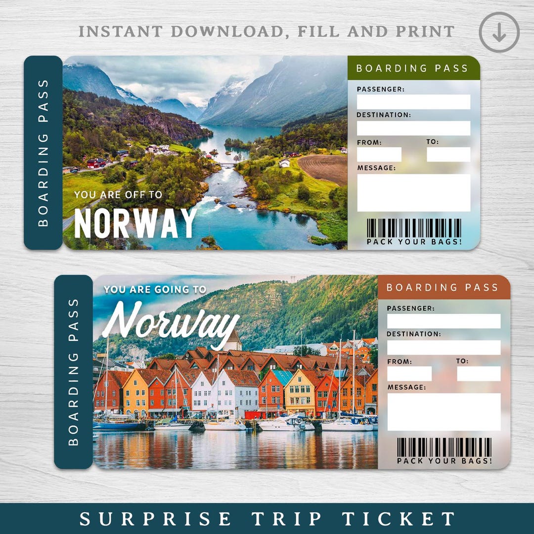 Digital NORWAY Surprise Gift Trip Ticket︱printable Boarding Pass ...