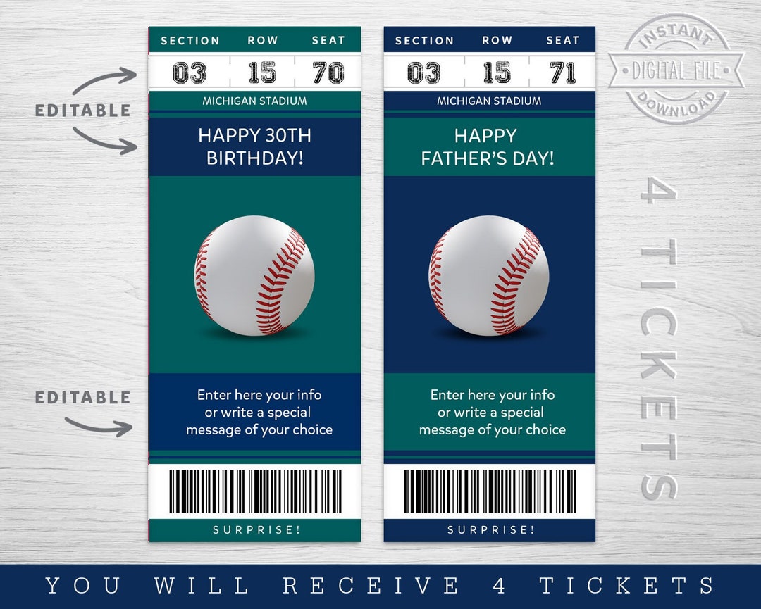 Digital Seattle Colors Surprise Ticket Gift, Seattle Baseball Game ...