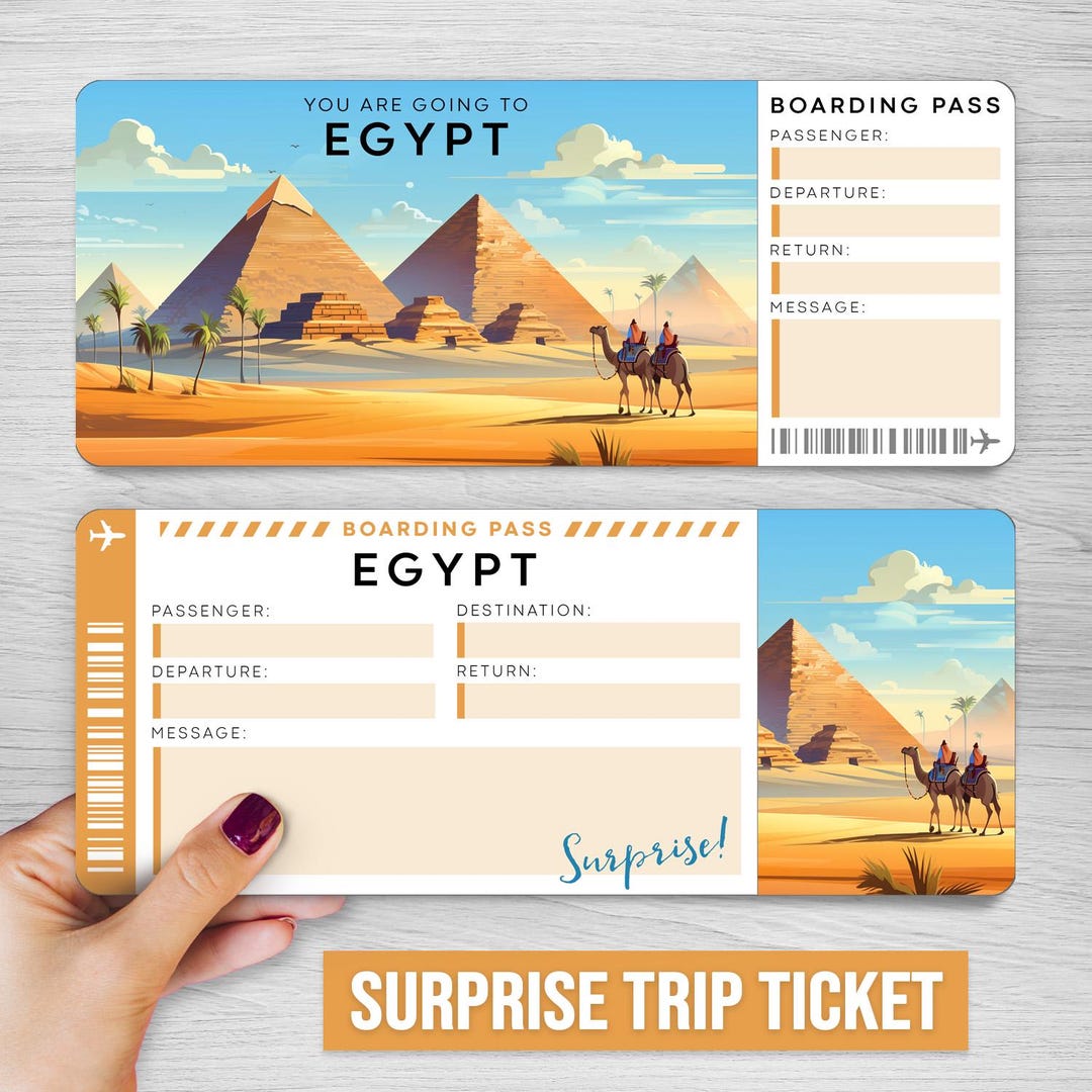 Digital EGYPT Surprise Trip Gift Ticket, Printable Boarding Pass, Printable Vacation Ticket ...